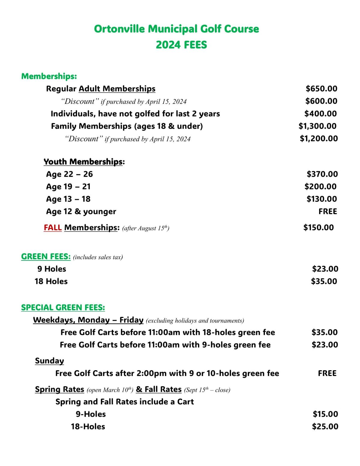 Fees – City of Ortonville, Minnesota